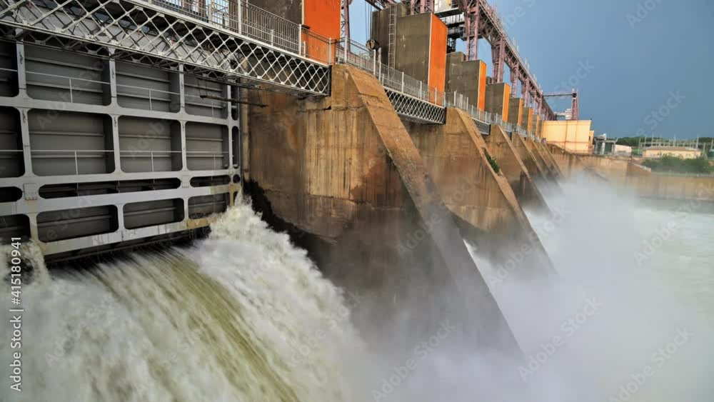 Discharge water from the dam of hydroelectric plant Stock Video | Adobe ...