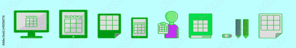 set of sudoku cartoon icon design template with various models. vector ...