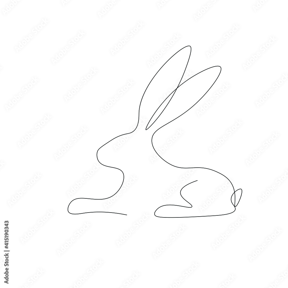 Easter bunny rabbit line drawing, vector illustration Stock Vector ...