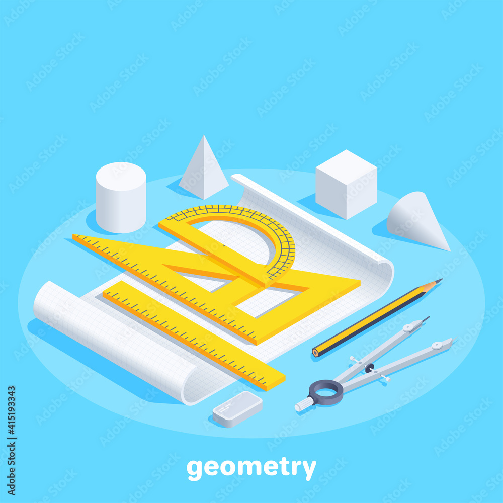 isometric vector illustration on blue background, sheet of paper with ...