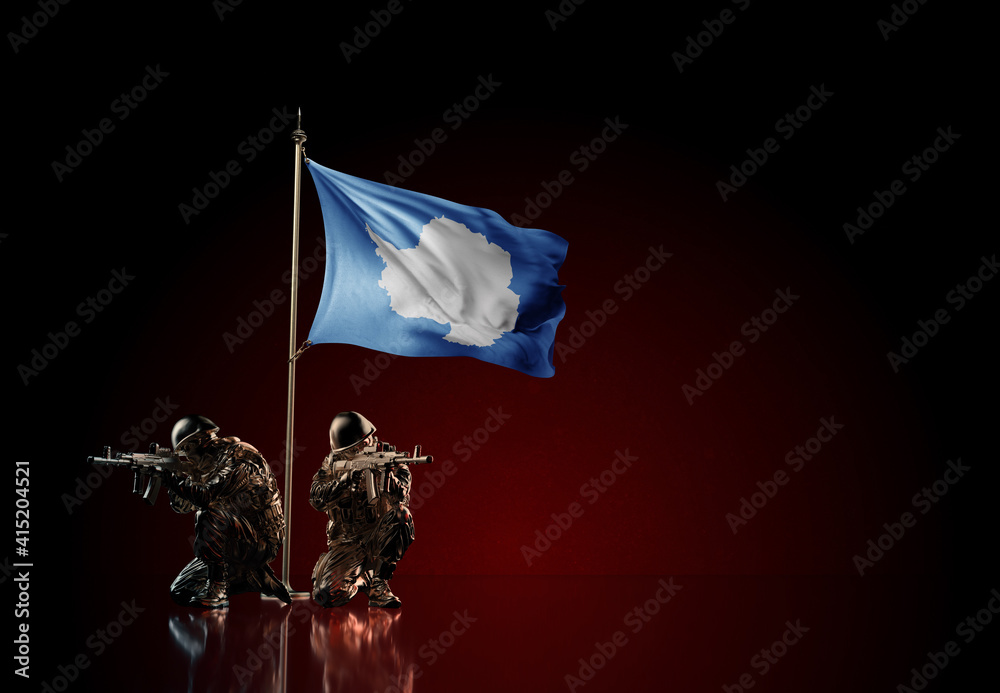 Concept of military conflict. Waving national flag of Antarctica ...