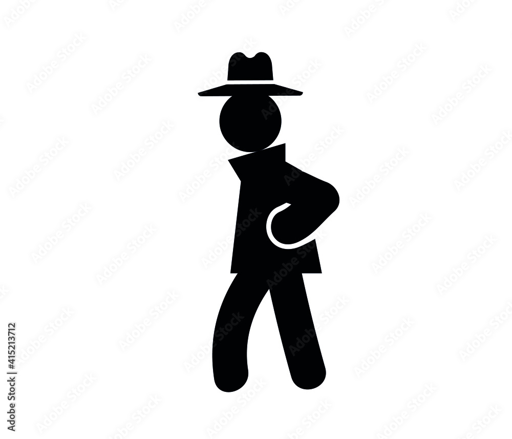 suspicious man with hat vector icon. Editable stroke. Symbol in Line ...