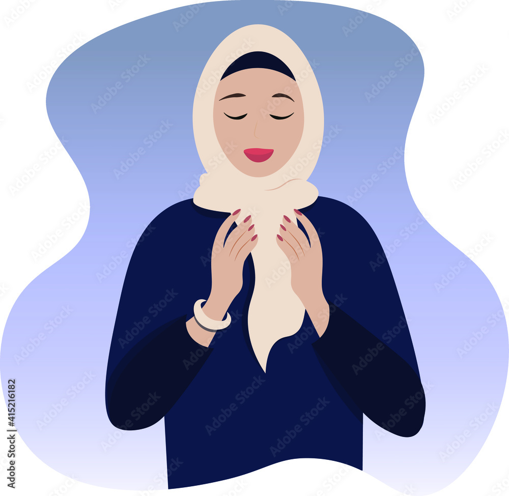 Vektorová grafika „Beautiful arabic muslim girl or woman praying or ...