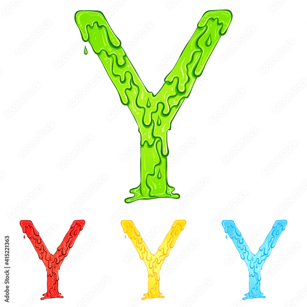 Letter Y with flow drops and goo splash. Color illustration of the ...
