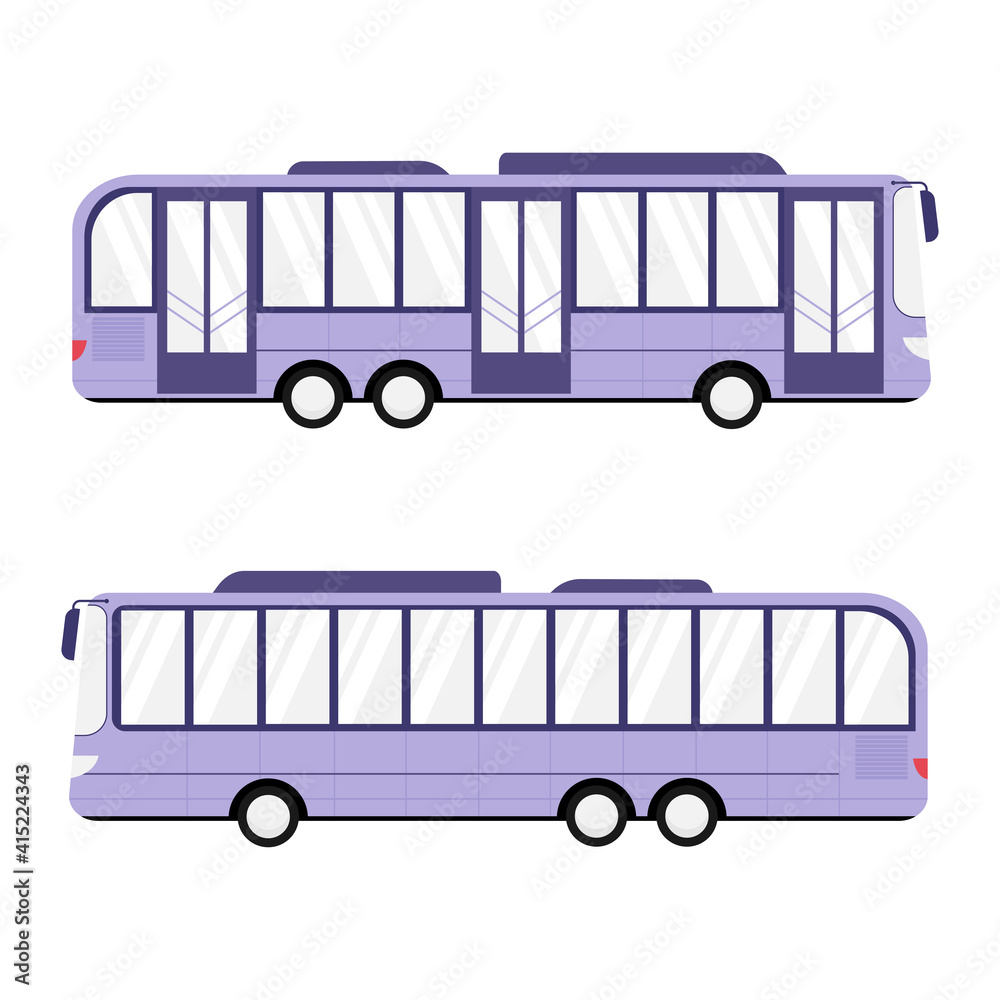 Bus with three doors. Side view. Cartoon, flat style vector ...