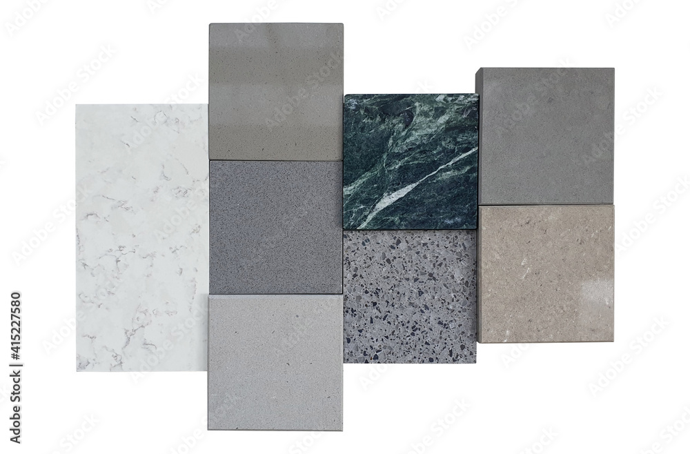 set of interior stone material tile samples in various color tone ...