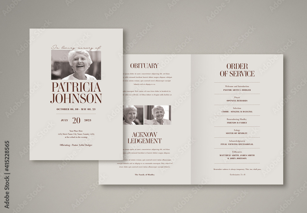 Funeral Program Layout Stock Template | Adobe Stock