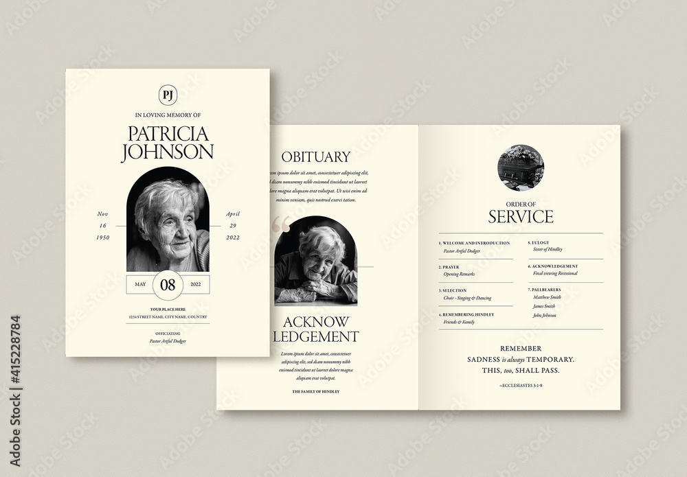 Funeral Program Layout Stock Template | Adobe Stock