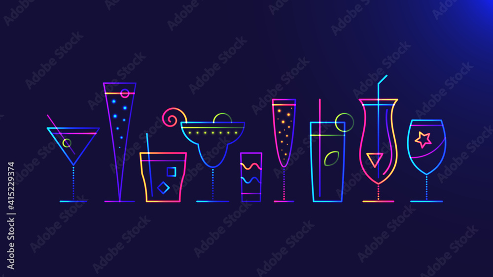 Cocktail party background. Vector illustration of abstract glowing neon ...
