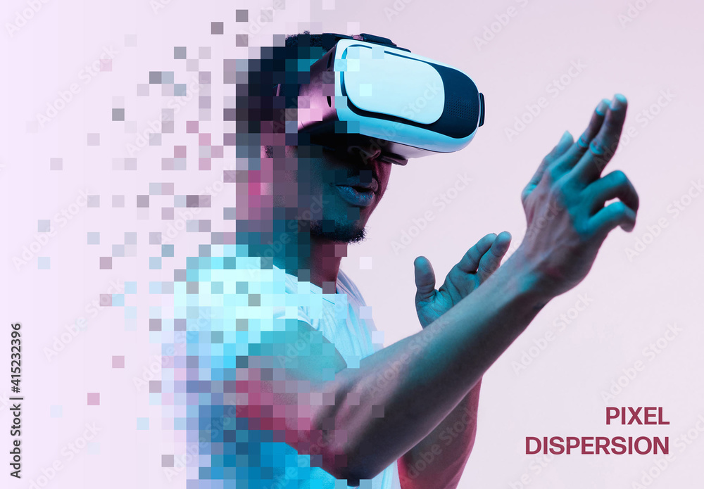 Pixel Dispersion Photo Effect Mockup Stock Template | Adobe Stock