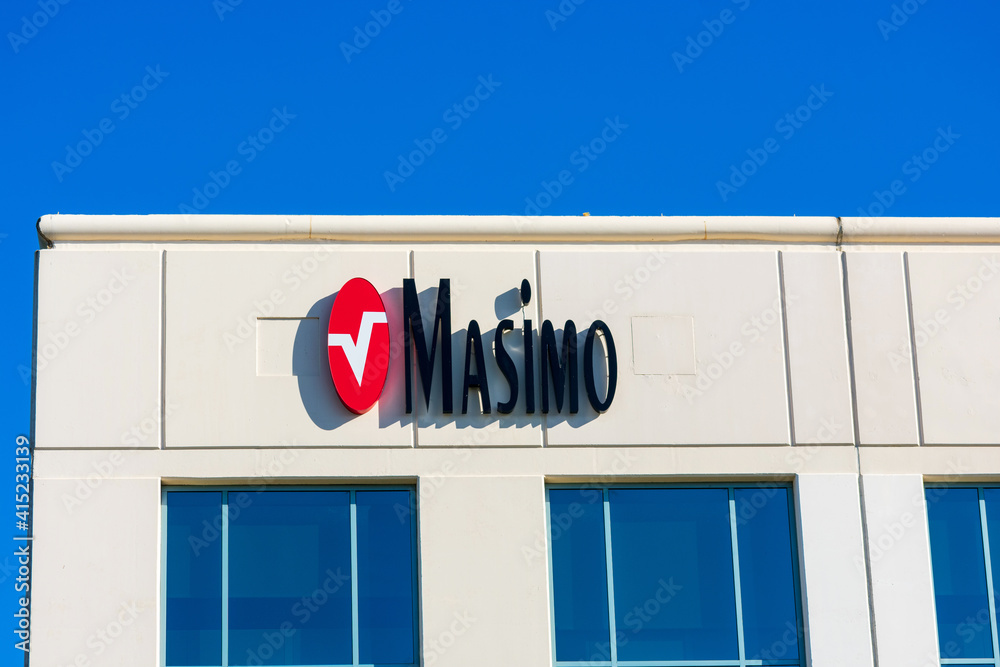 Masimo logo and sign on headquarters building. Masimo is an American ...