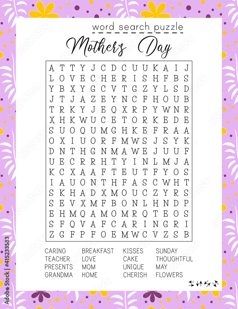 Beautiful Mother's Day word search puzzle. Educational game. Spring ...