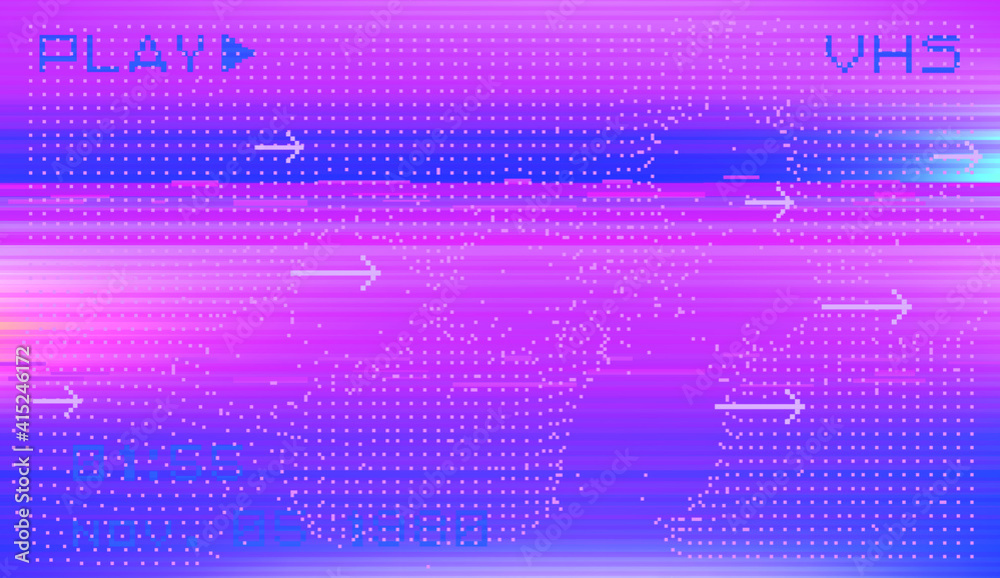 Glitched retro VHS screen with flickers and broken pixels. Old ...