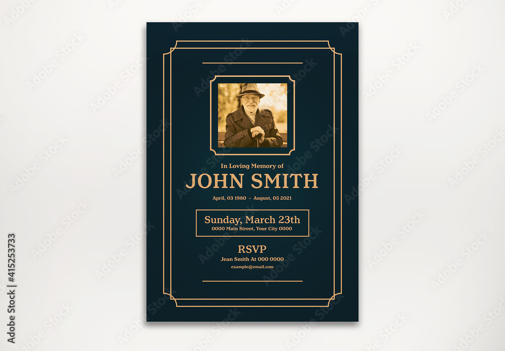 Vintage Funeral Invitation Layout Stock Template | Adobe Stock