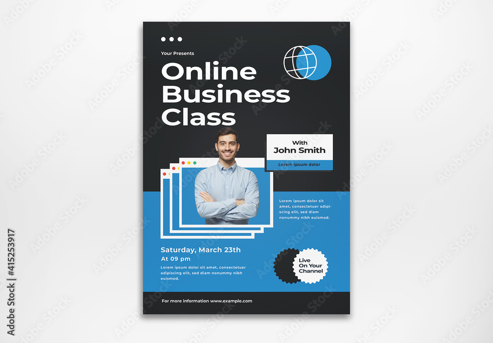 Online Business Class Flyer Layout Stock Template | Adobe Stock