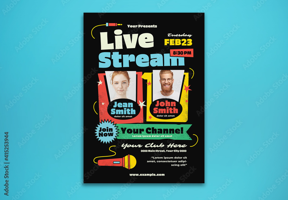 Live Stream Flyer Layout Stock Template | Adobe Stock
