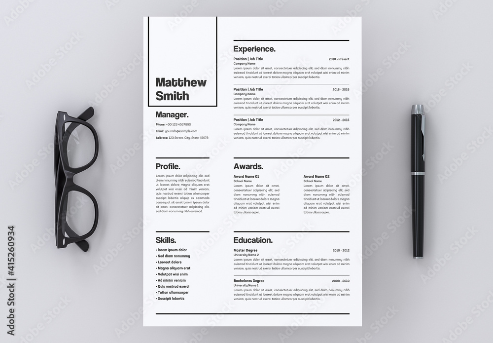 Minimal Resume Layout Stock Template | Adobe Stock