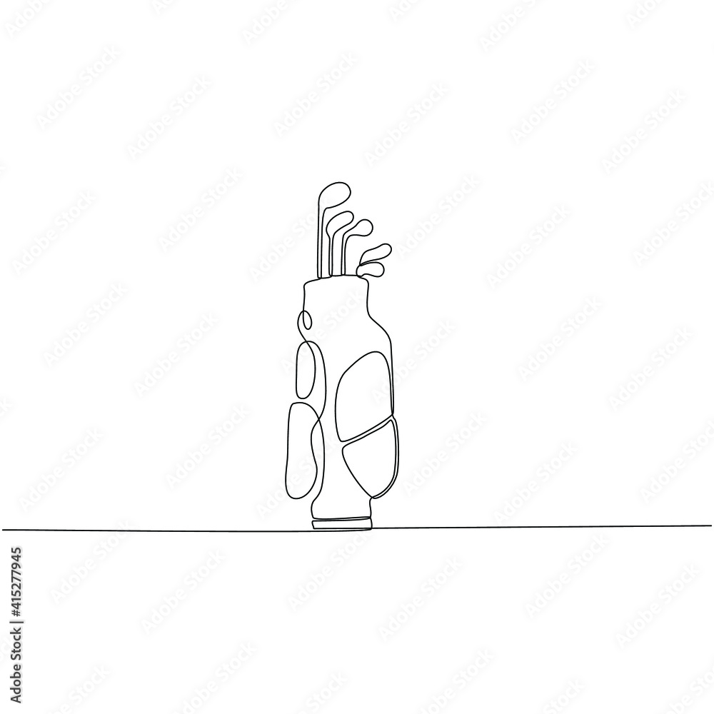 Continuous line drawing of golf bag and golf clubs vector illustration ...
