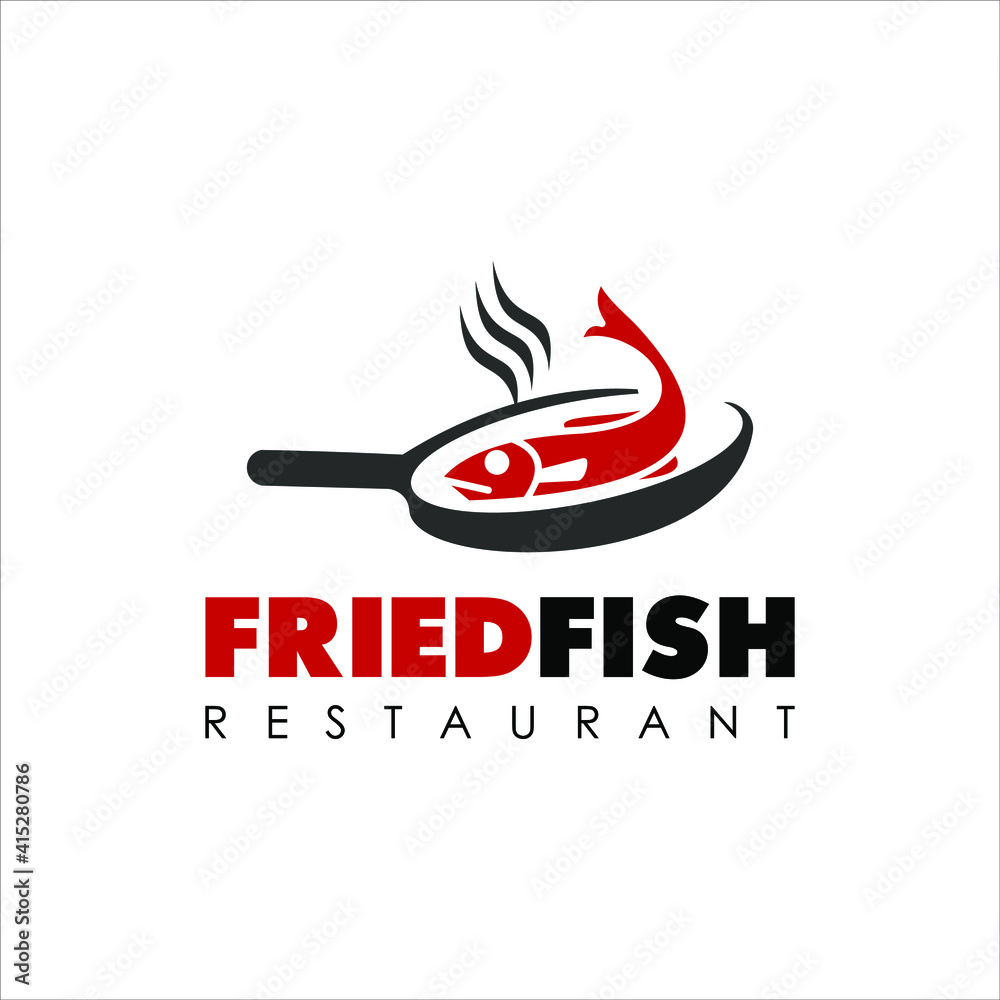 Food Logo Fried Fish in Frypan Vector for Restaurant or Street Food ...