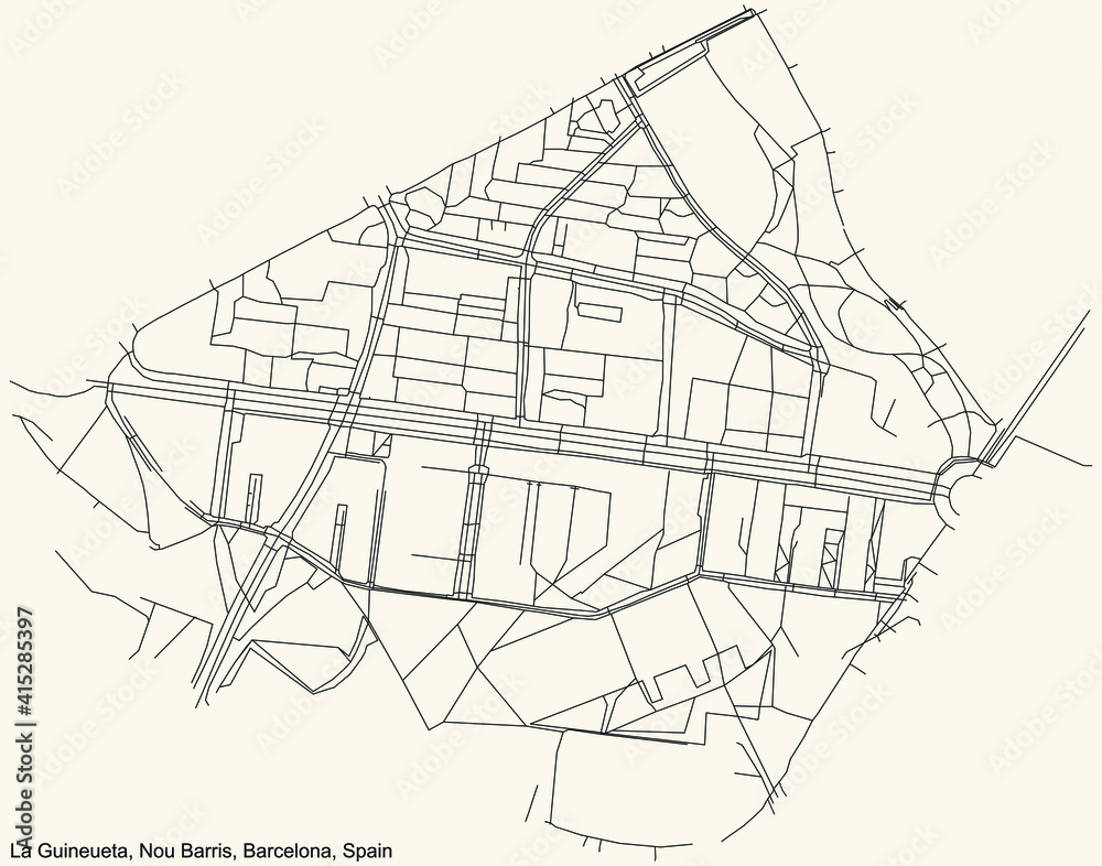 Black simple detailed street roads map on vintage beige background of ...