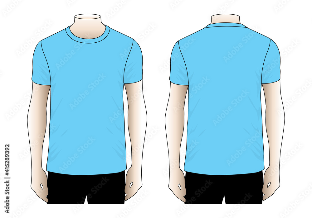 Men's Blank Light Blue T-Shirt Vector For Template.Front And Back View ...