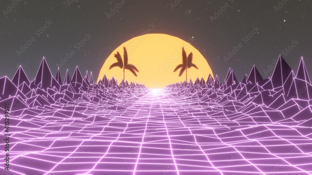 Digital 80s abstract 3D animation background. Retro dance party sci-fi ...
