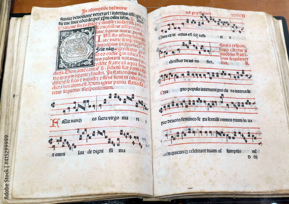 Medieval illuminated manuscript calligraphy in Stari Grad, Stock Photo ...