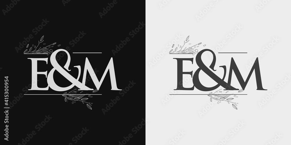 EM Initial logo, Ampersand initial Logo with Hand Draw Floral, Initial ...