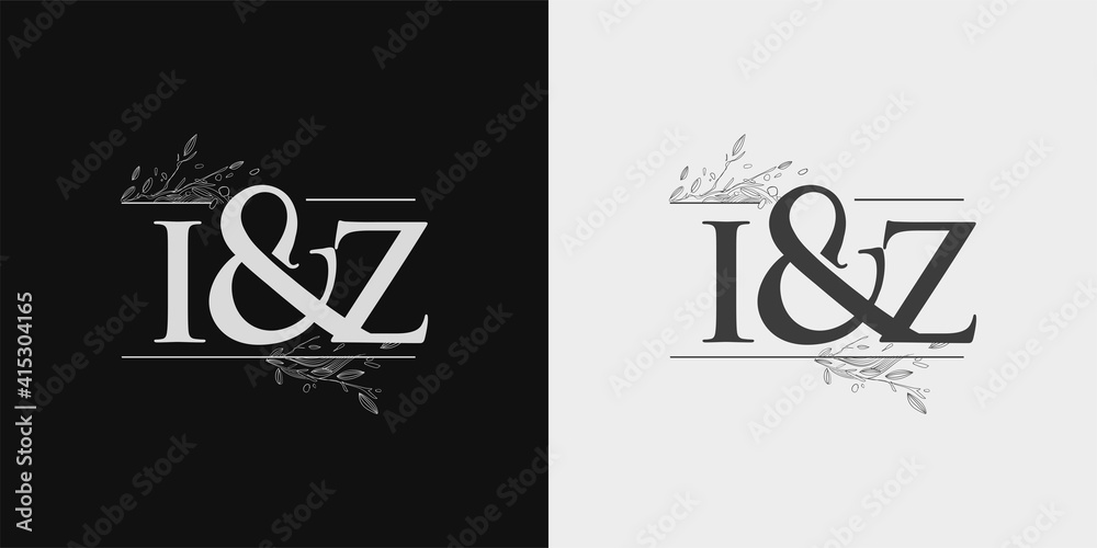 IZ Initial logo, Ampersand initial Logo with Hand Draw Floral, Initial ...