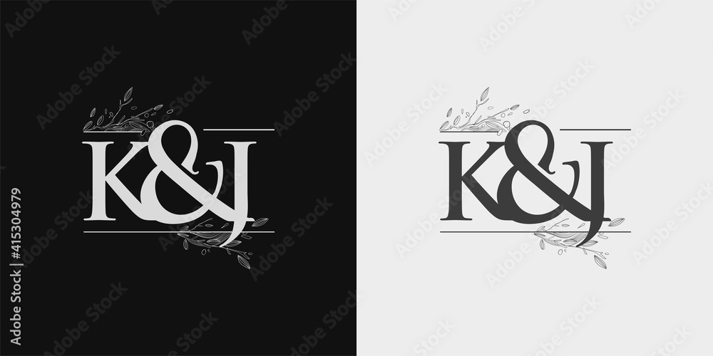 KJ Initial logo, Ampersand initial Logo with Hand Draw Floral, Initial ...