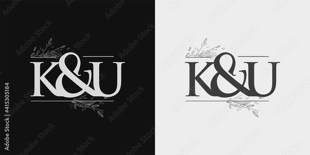KU Initial logo, Ampersand initial Logo with Hand Draw Floral, Initial ...