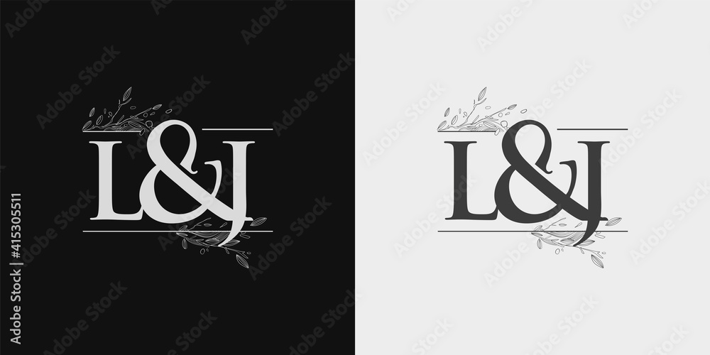 LJ Initial logo, Ampersand initial Logo with Hand Draw Floral, Initial ...