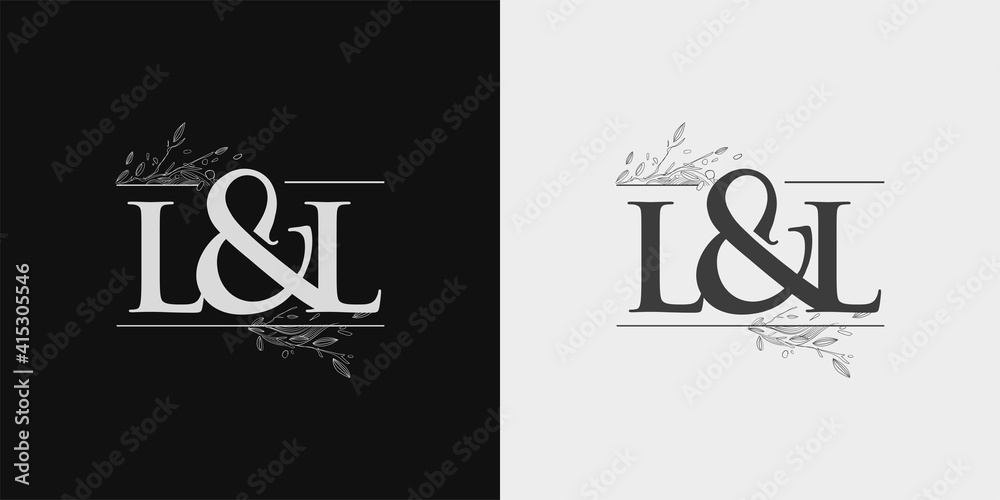 LL Initial logo, Ampersand initial Logo with Hand Draw Floral, Initial ...