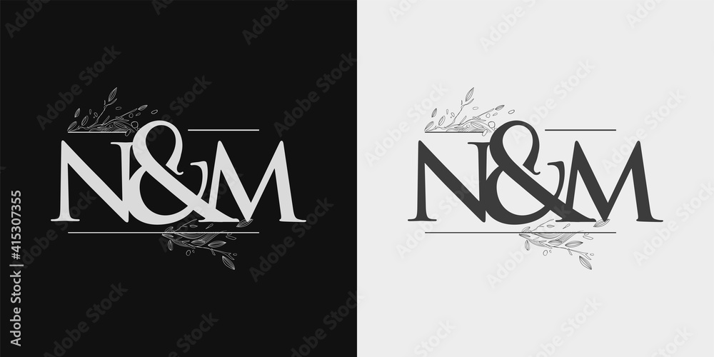 NM Initial logo, Ampersand initial Logo with Hand Draw Floral, Initial ...