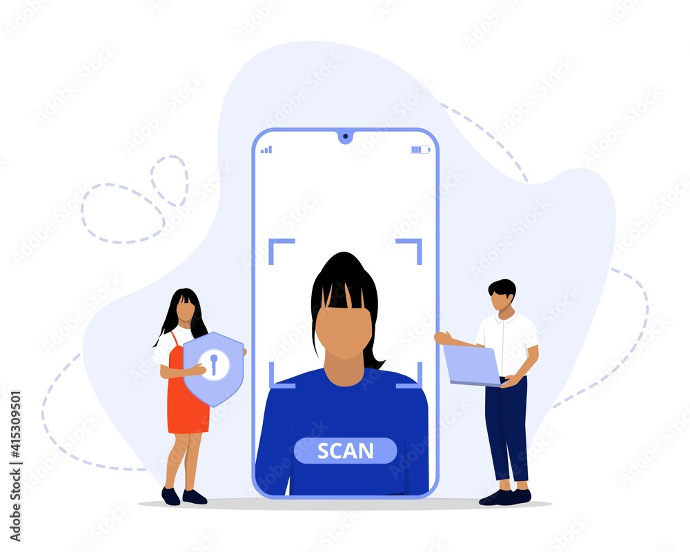 Vector Illustration, Face Recognition Technology Concept, Showing a ...