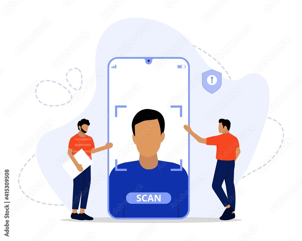 Vector Illustration, Face Recognition Technology Concept, Showing a ...