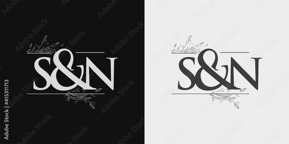 SN Initial logo, Ampersand initial Logo with Hand Draw Floral, Initial ...