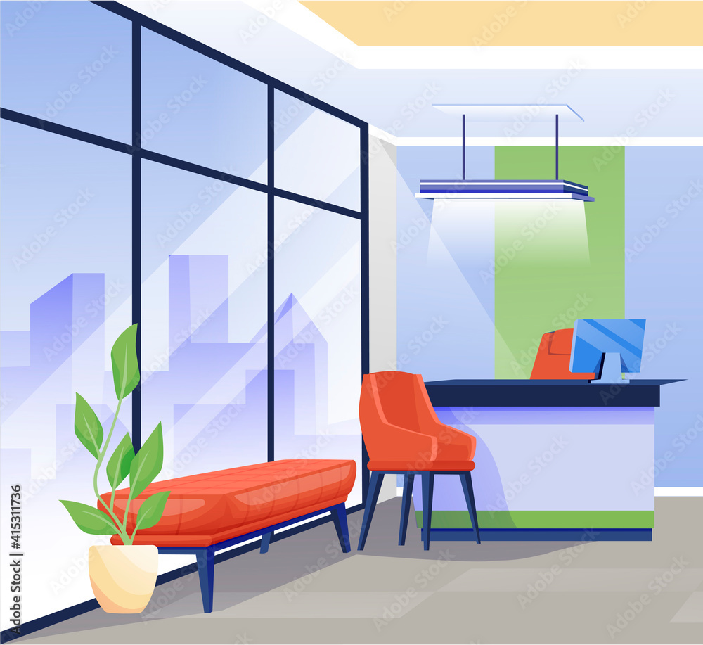 Vektorová grafika „Bank office interior background scene. Finance ...