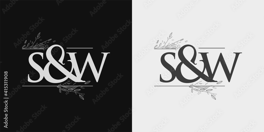SW Initial logo, Ampersand initial Logo with Hand Draw Floral, Initial ...