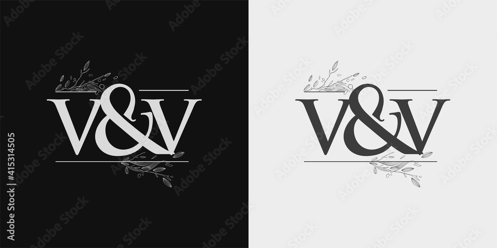 VV Initial logo, Ampersand initial Logo with Hand Draw Floral, Initial ...