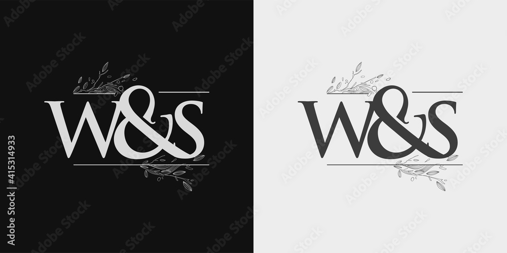 WS Initial logo, Ampersand initial Logo with Hand Draw Floral, Initial ...
