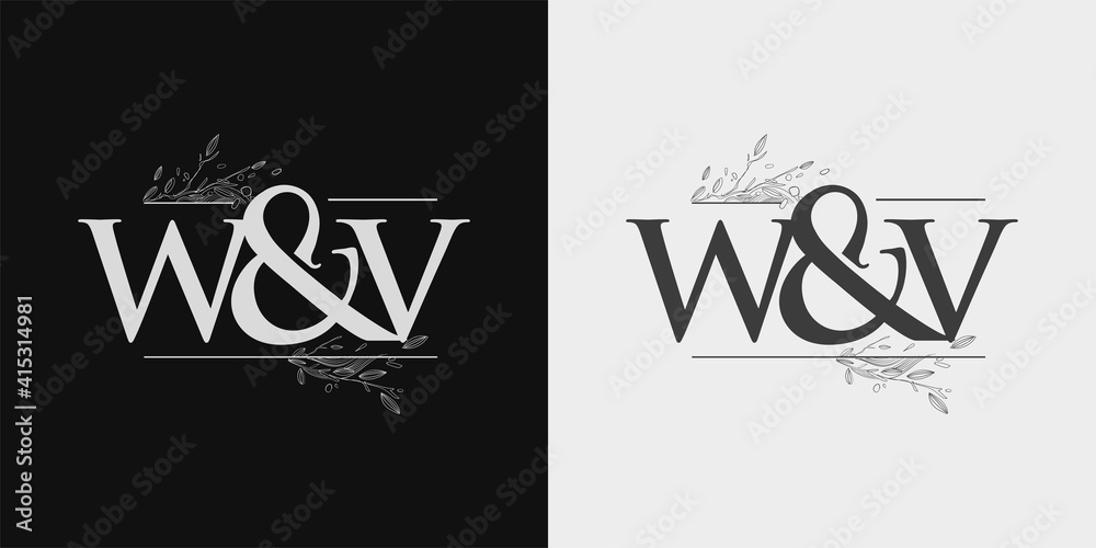 WV Initial logo, Ampersand initial Logo with Hand Draw Floral, Initial ...