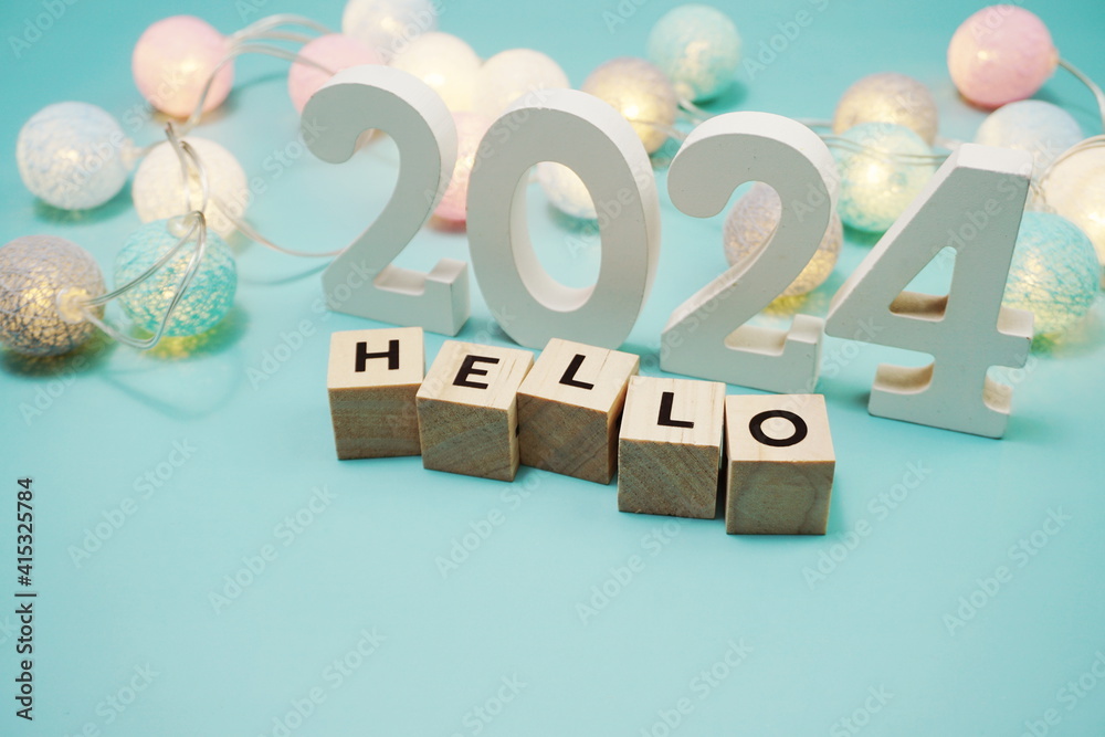 Hello 2024 alphabet letters with space copy on blue background Stock ...