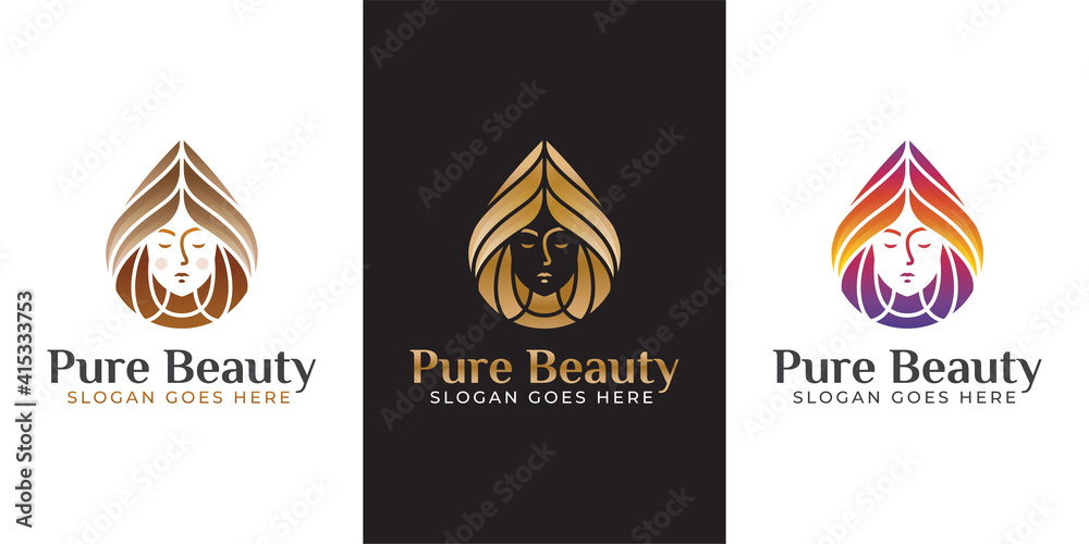 pure beauty oil and wellness center logo, woman hair salon, spa, female ...