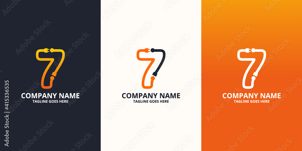 Electric initial number 7 Logo Icon Template. Illustration vector ...