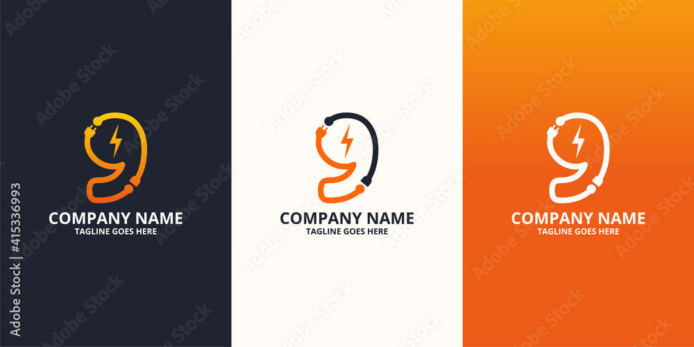 Electric initial number 9 Logo Icon Template. Illustration vector ...