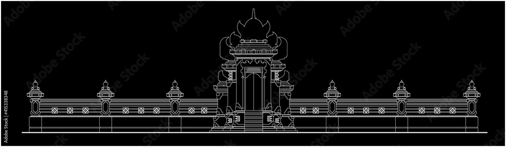 Candi bentar of bali gate. Design ethnic style white on black ...