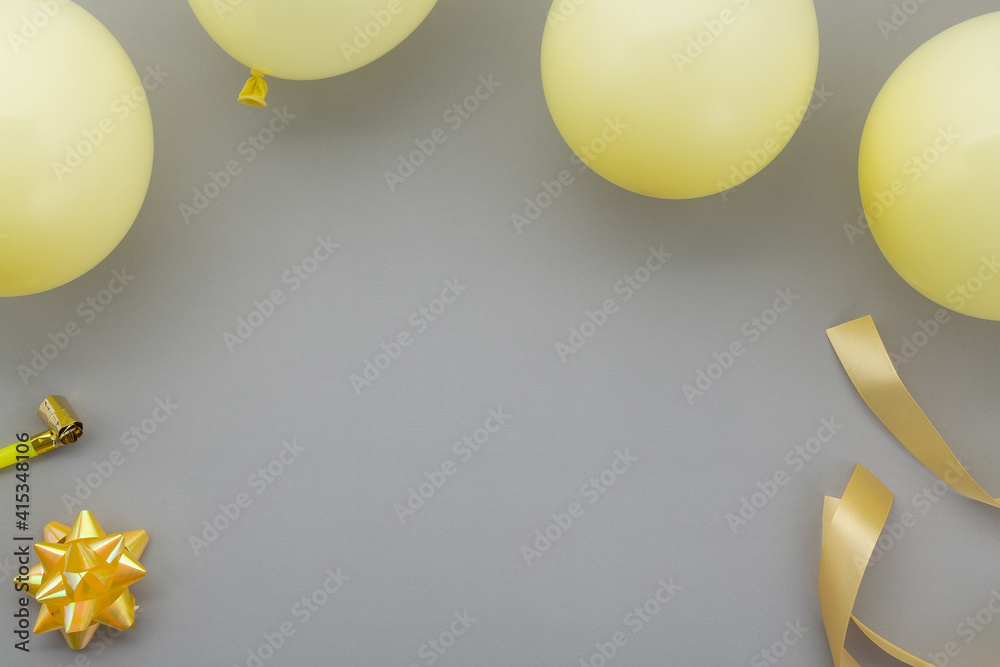 Happy birthday background, Flat lay party decoration on pastel grey ...