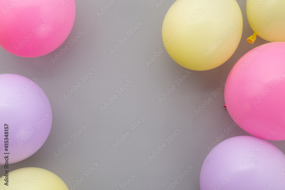 Happy birthday background, Flat lay colorful party decoration on pastel ...