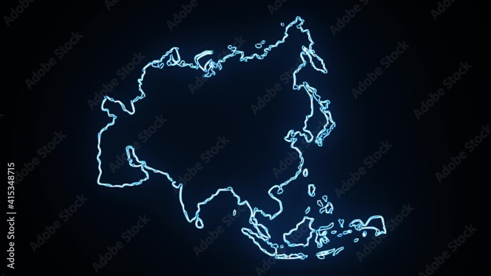 Neon Map of Asia, Asia outline, Animated close up map of Asia Stock 비디오 ...